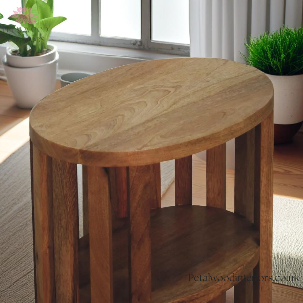 Solid Wood Bedside Table | Japanese Style | 55cm Tall | Double Shelf ...