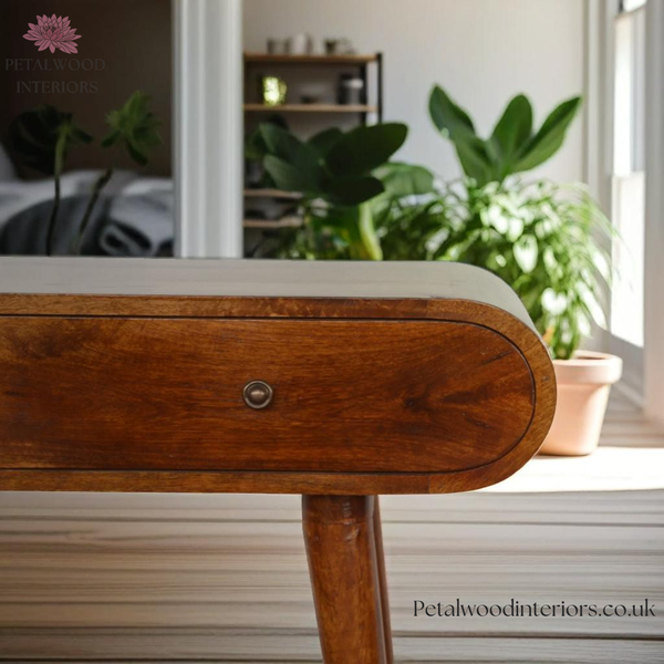 Solid Wood Console Table 90cm Wide - 2 Drawers - Wooden Legs - Traditi ...