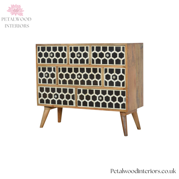 Solid Wood Chest of Drawers - 8 Patterned Drawers - 92cm Width x 79cm ...