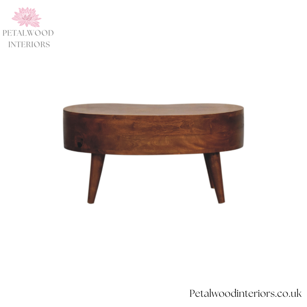 Mini Coffee Table Solid Wood - Drawer & Open Storage - Rounded Edges ...