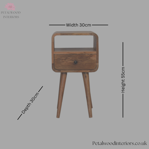 Mini Open Bedside Table - 100% Solid Wood - Curved Edges - Versatile D ...