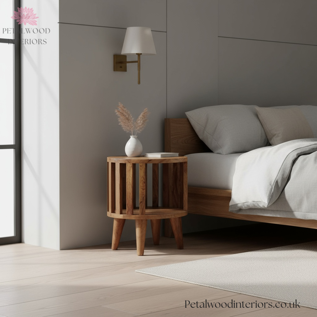 Solid Wood Bedside Table 40cm - Japanese Design - Open Shelf Storage ...