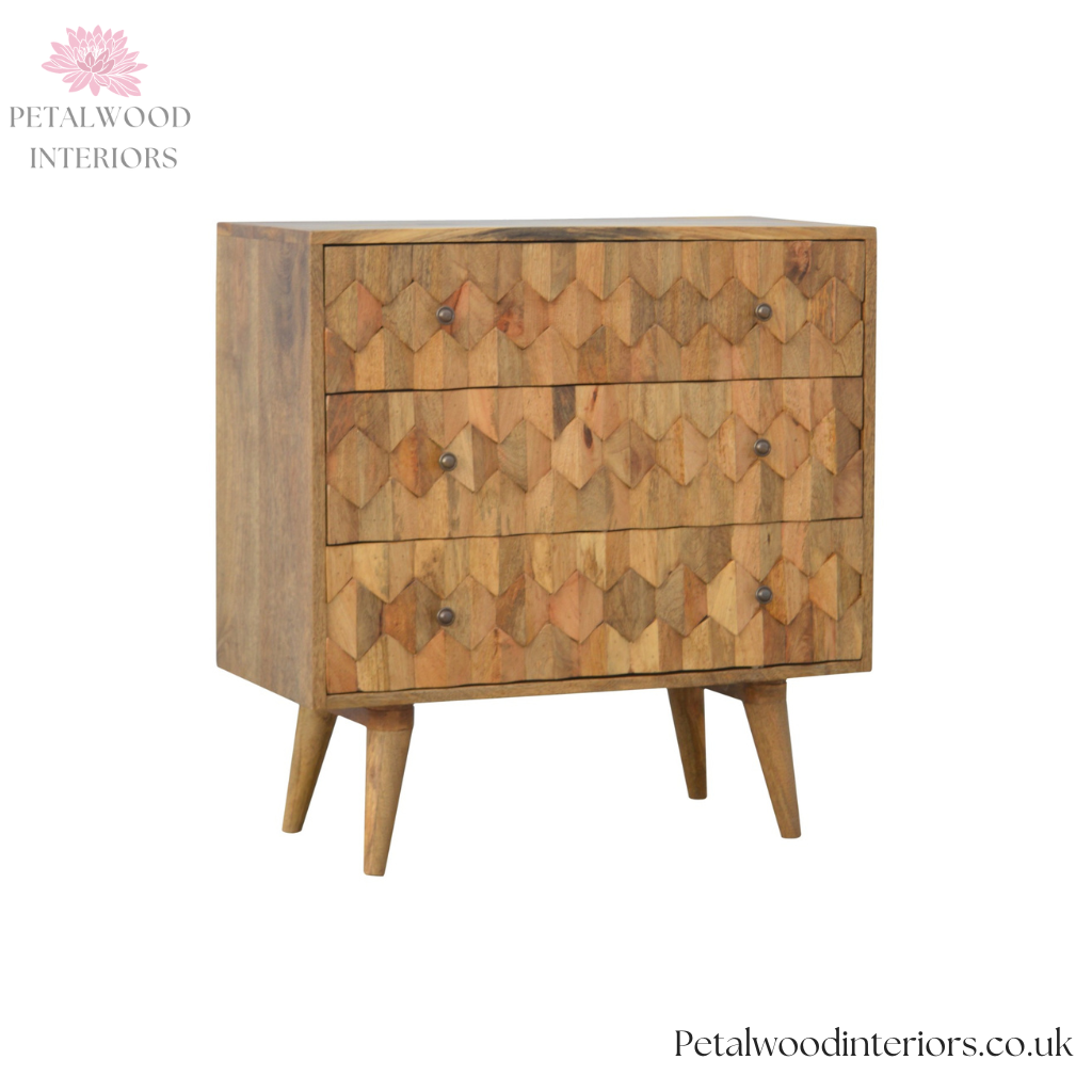 Solid Wood Chest of Drawers 77cm - Carved Pattern - Vintage Design ...