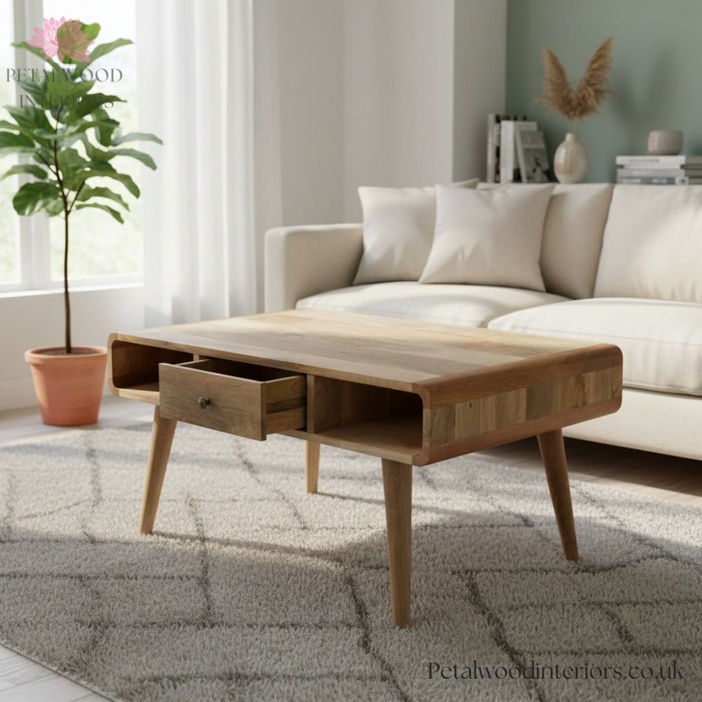 Solid Wood Coffee Table - Single Drawer with Open Shelves - Classic De ...