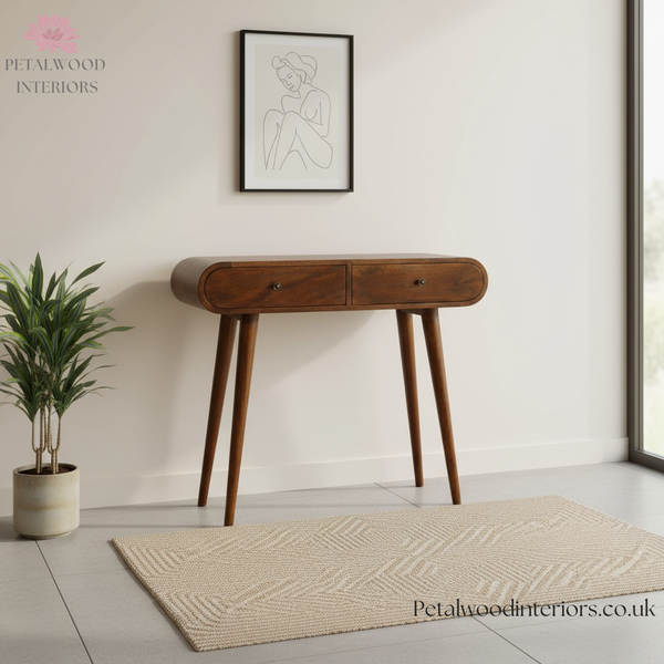 Solid Wood Console Table 90cm Wide - 2 Drawers - Wooden Legs - Traditi ...