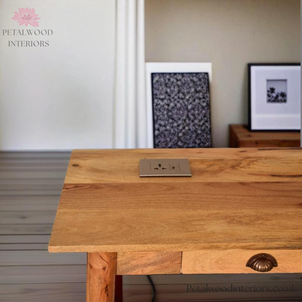 Solid Wood Writing Desk - 2 Drawers - Built-in Power USB & Plug - Clas ...
