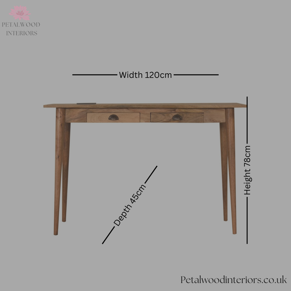 Solid Wood Writing Desk - 2 Drawers - Built-in Power USB & Plug - Clas ...