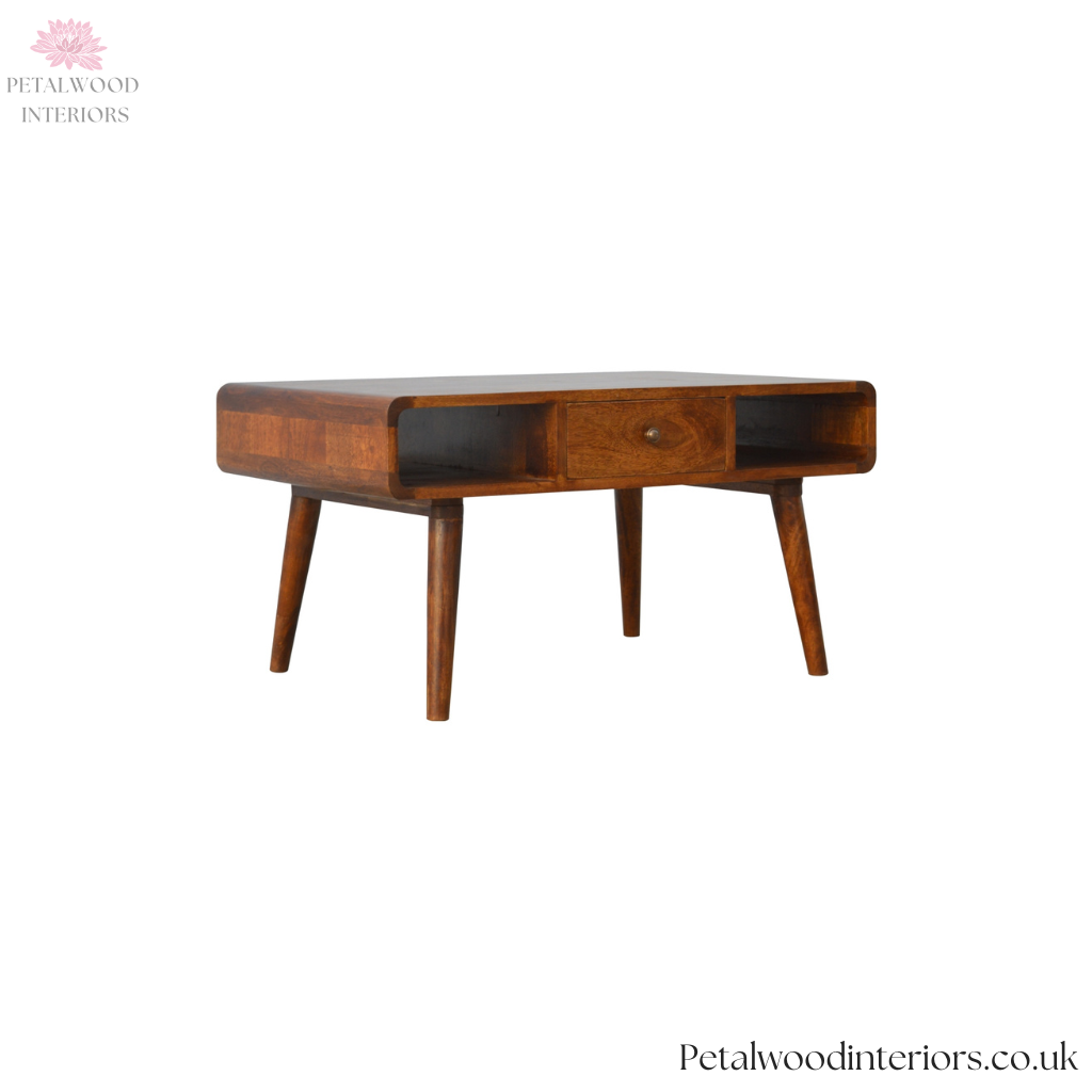Solid Wood Coffee Table - Single Drawer & Open Shelves - Vintage Style ...