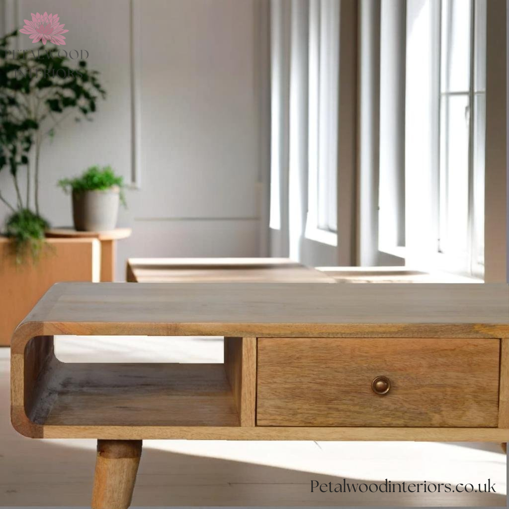 Solid Wood Coffee Table - Single Drawer with Open Shelves - Classic De ...