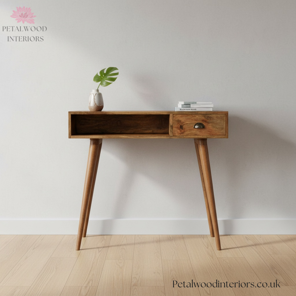 Solid Wood Desk - Single Drawer with Open Section - Classic Writing De ...