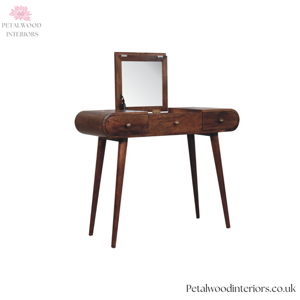 Vintage Style Dressing Table - Solid Wood - 3 Drawers - Foldable Mirro ...