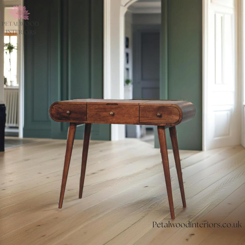 Vintage Style Dressing Table - Solid Wood - 3 Drawers - Foldable Mirro ...