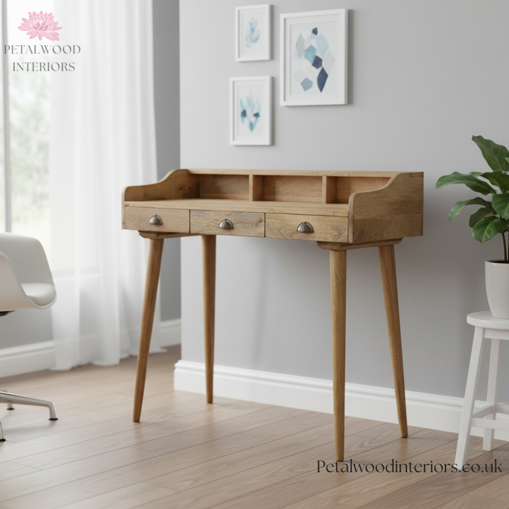 Solid Wood Writing Desk - 3 Drawers & Contained Top Storage | Vintage ...