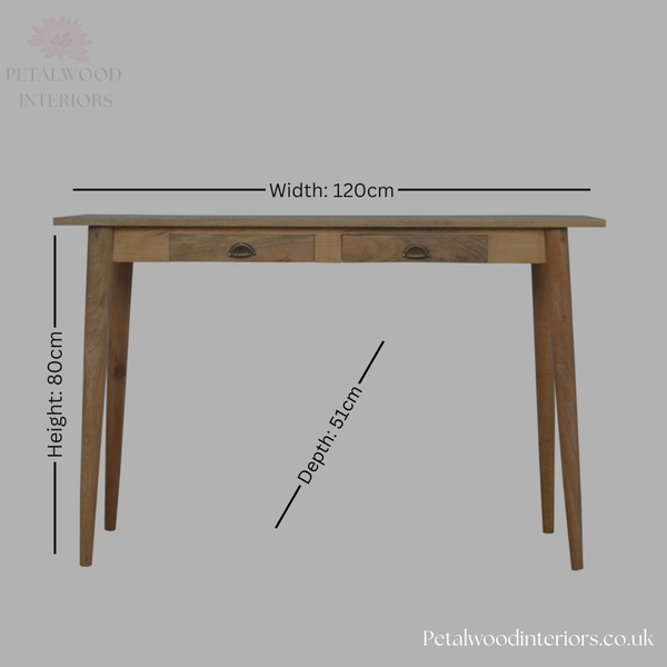 Solid Wood Writing Desk Table - Vintage Shell Handles - 2 Drawers - Vi ...